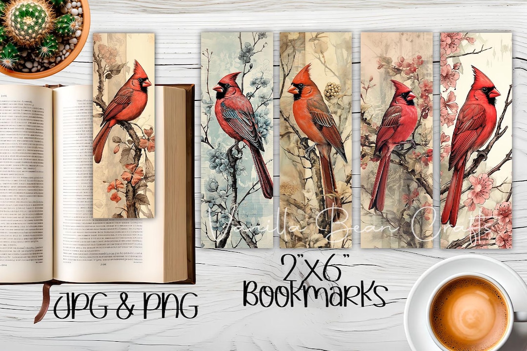 Cardinal Printable Bookmark 2x6 Inch Digital JPG PNG - Etsy