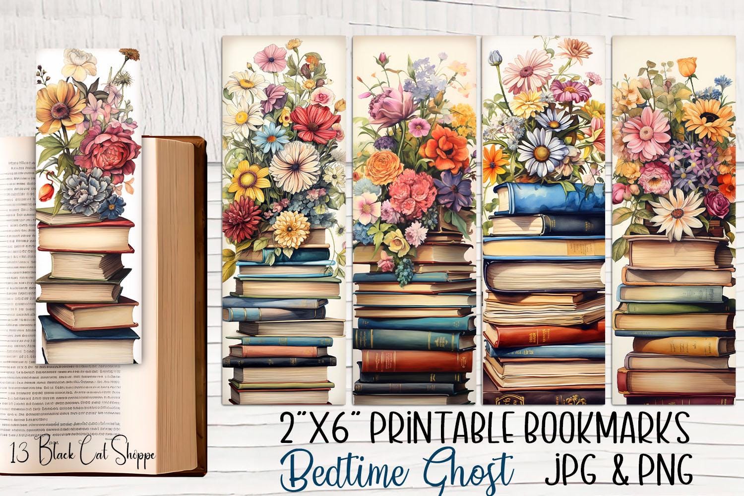 2x6 Stacked Books With Flowers Floral Watercolor Sublimation Printable ...