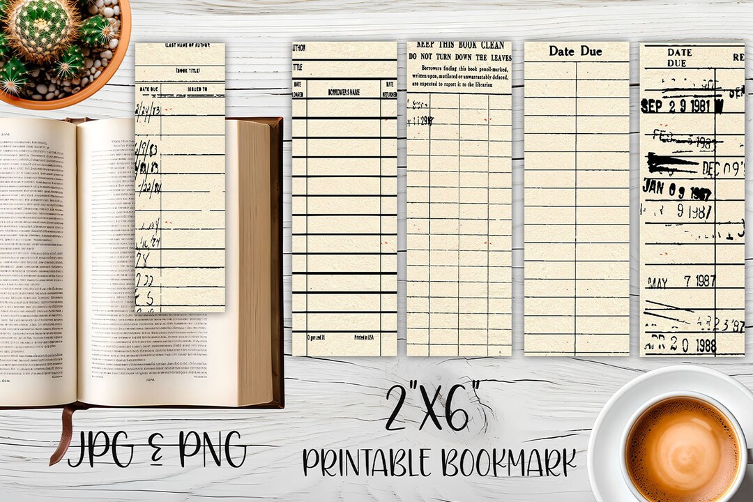 5 Library Card Printable Bookmark 2x6 Inch Digital JPG PNG - Etsy