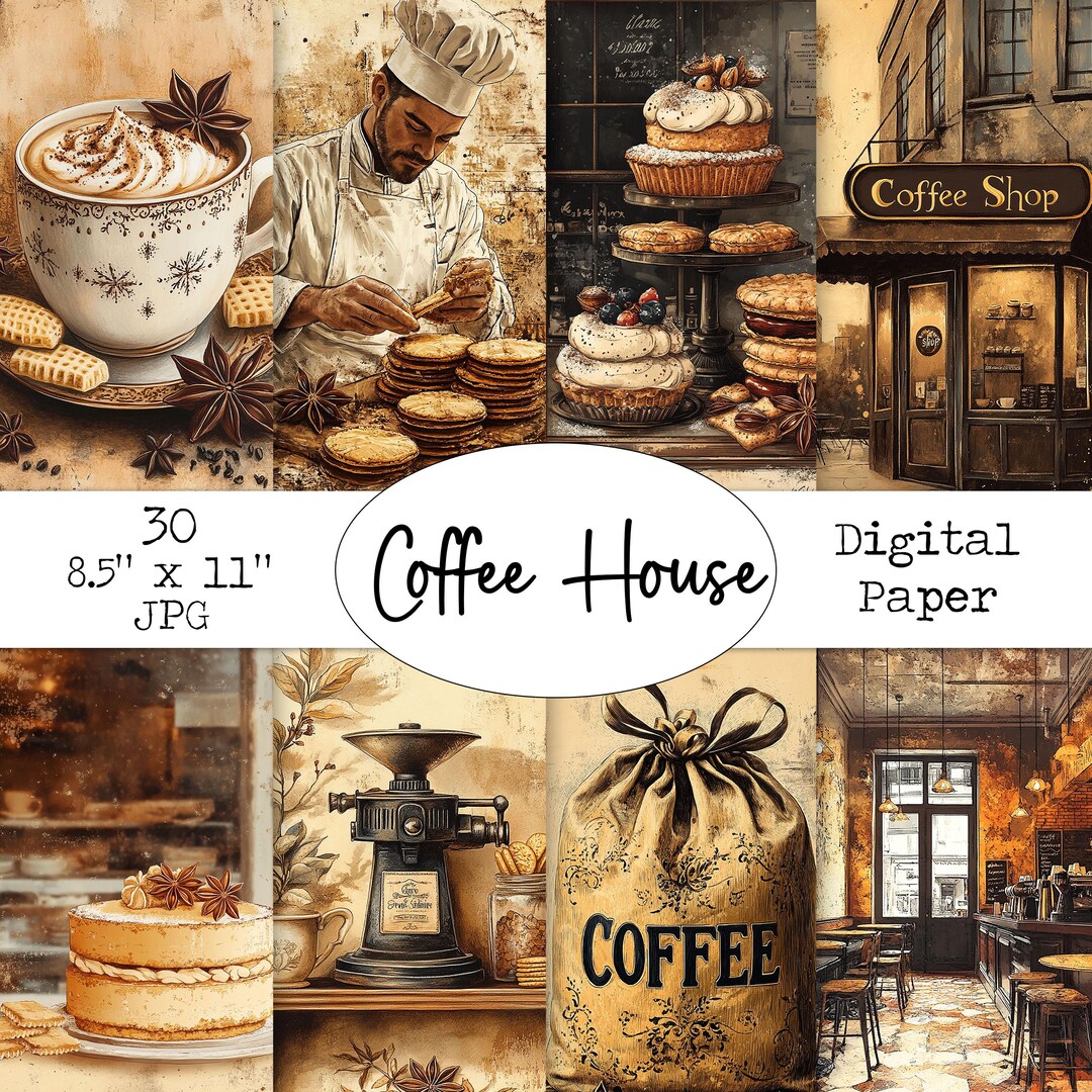Coffee Shop House Pastry Breakfast Digital Paper Junk Journal 8.5x11 ...