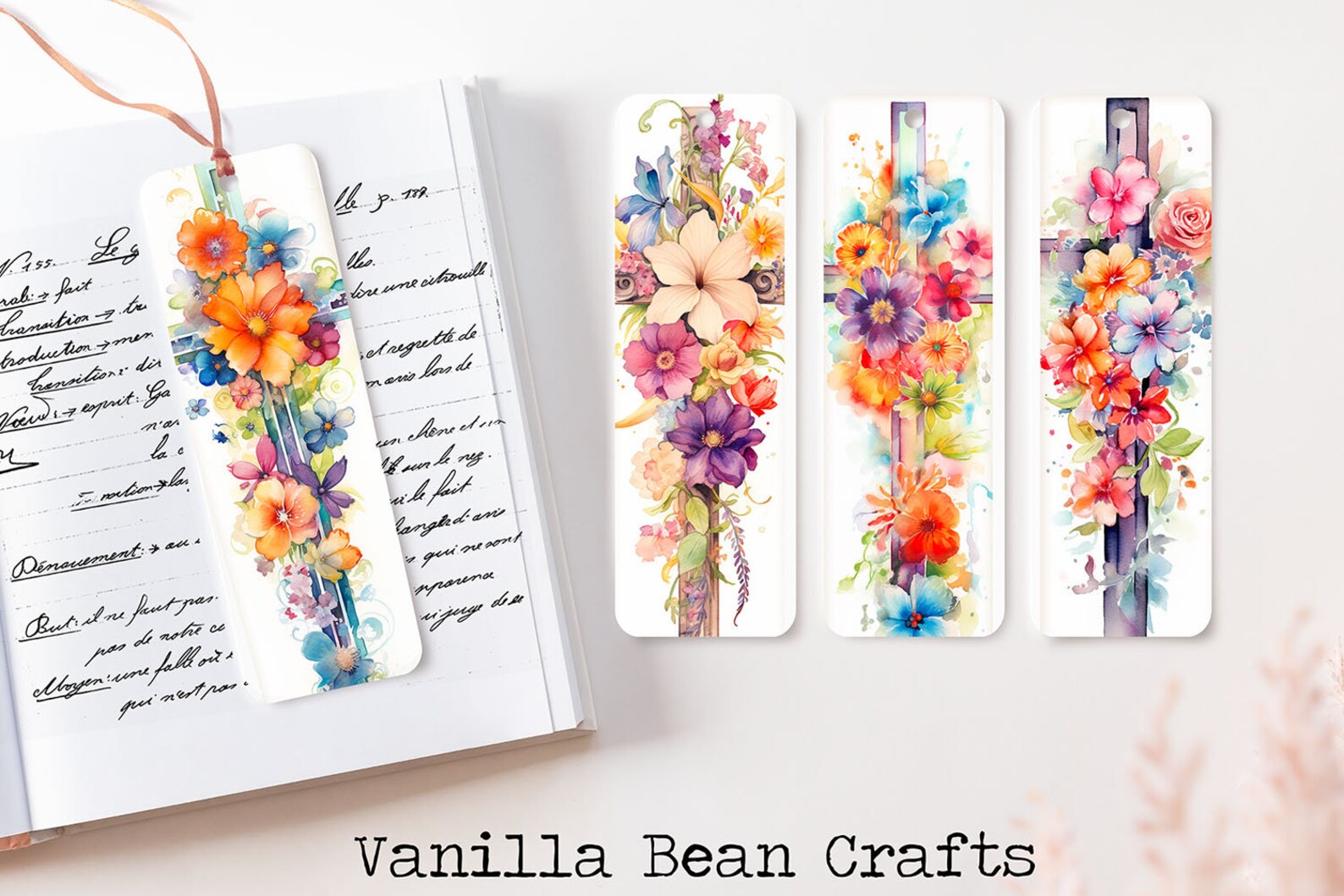 Floral Cross Religious Printable Bookmark 2x7.5 Inch Digital JPG PNG - Etsy
