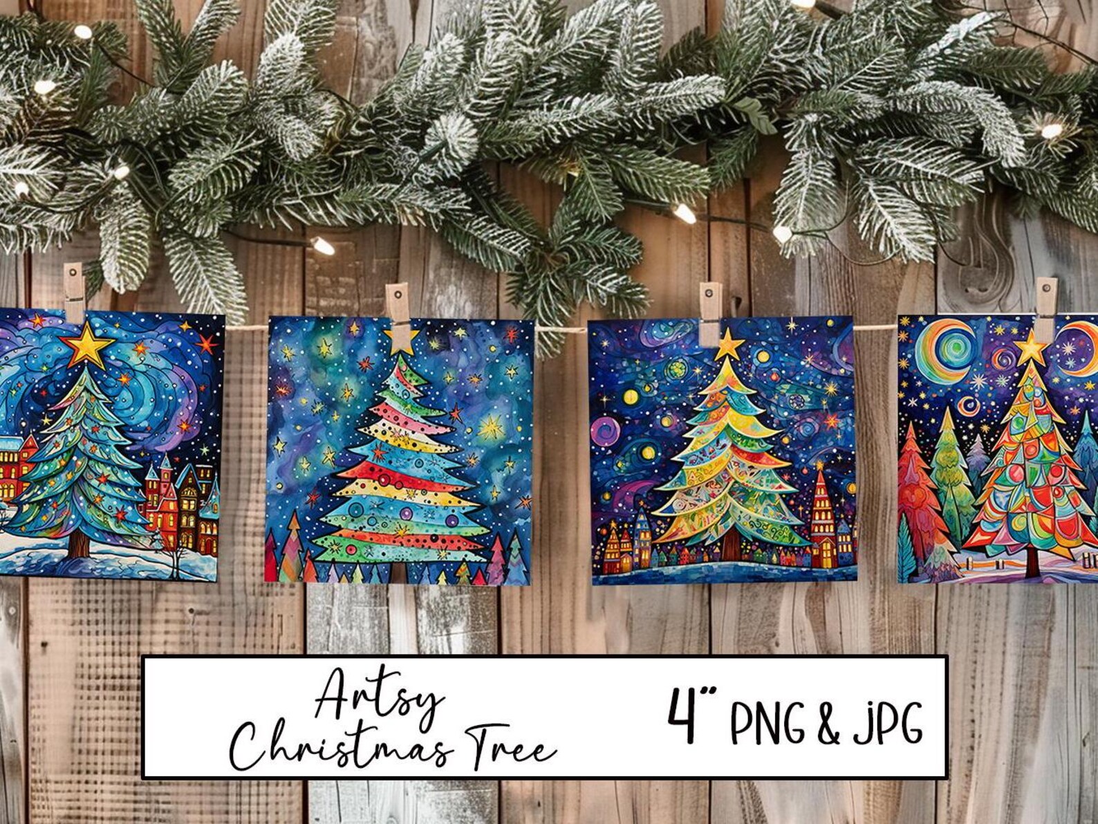 Artsy Christmas Tree Colorful Abstract 4 Inch Coaster Tag Wall Art ...