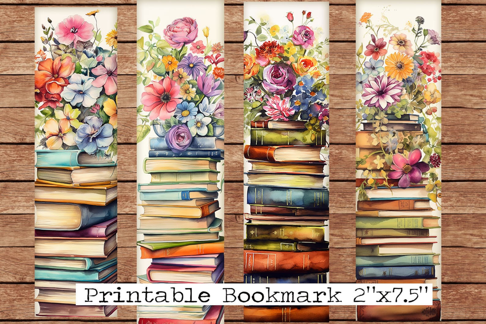 Boho Book Stack Printable Bookmark 2x7.5 Inch Digital JPG PNG - Etsy