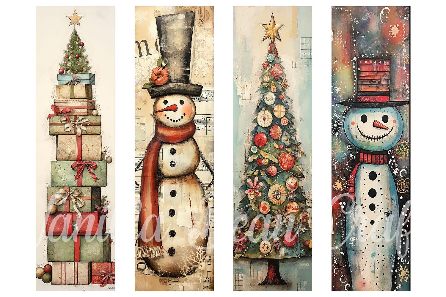 12 Christmas Santa Tree Printable Bookmark 2x7.5 Inch Digital JPG PNG ...