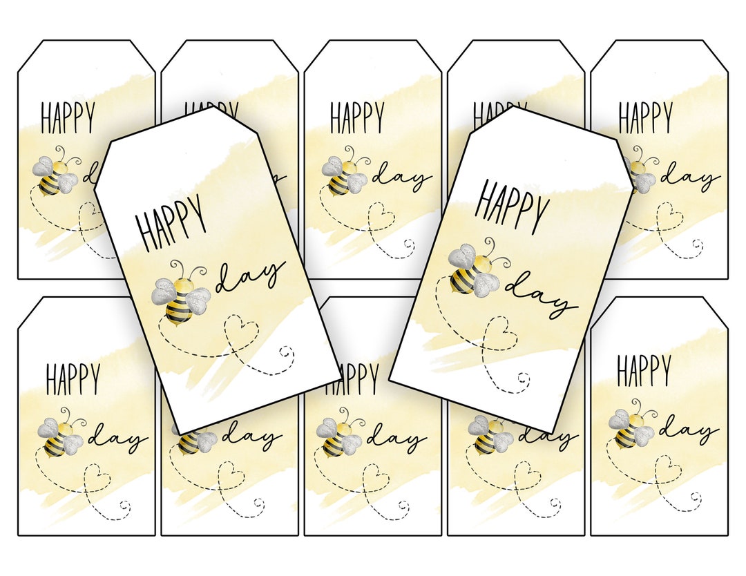 Happy Bee Day Birthday Printable Gift Tag - Etsy