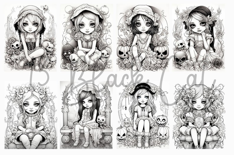 Cute and Creepy Goth Girl Coloring Pages Digital Printable 8.5x11 - Etsy