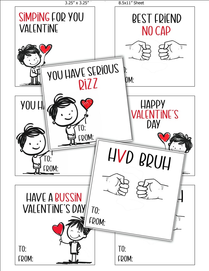 Kids Slang Boy Valentine's Day Bruh Printable Cards Gift Tag - Etsy