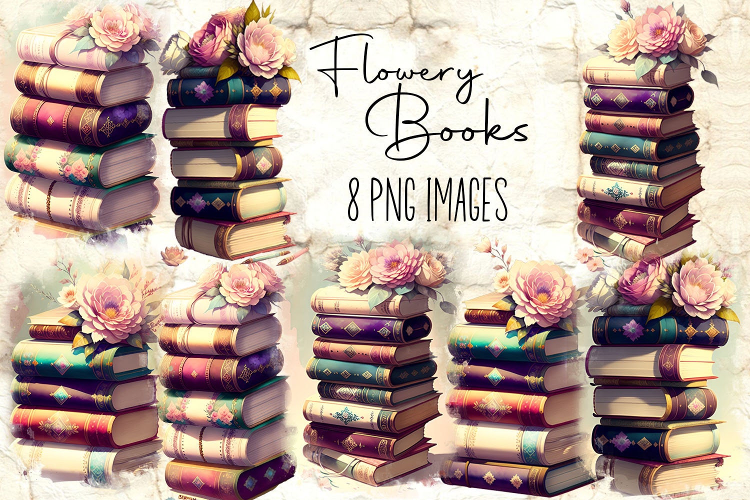 Book Stack Vintage Boho PNG Clipart Sublimation Printable - Etsy