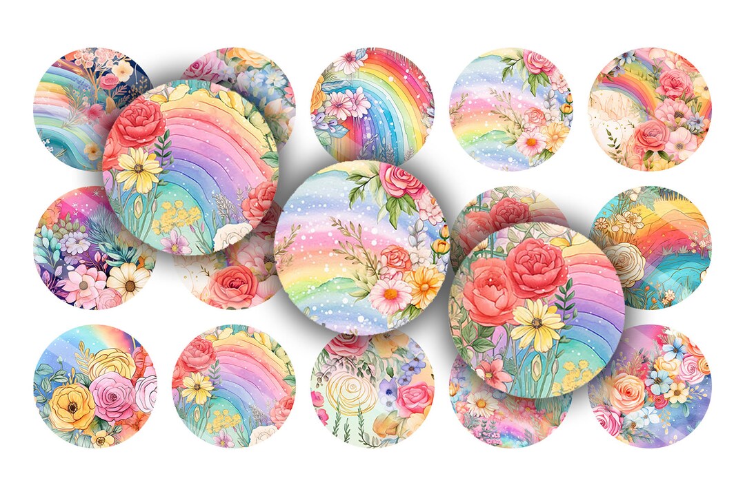 Rainbow Flower 25mm 1 Inch Bci Printable Bottle Cap Images - Etsy