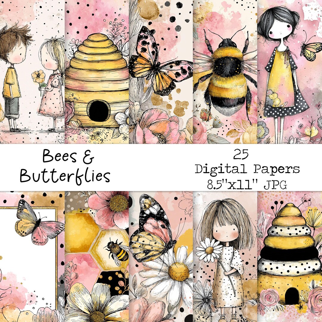 25 Dotted Bees Butterflies Floral Border Boy Girl Wall Art Letter ...