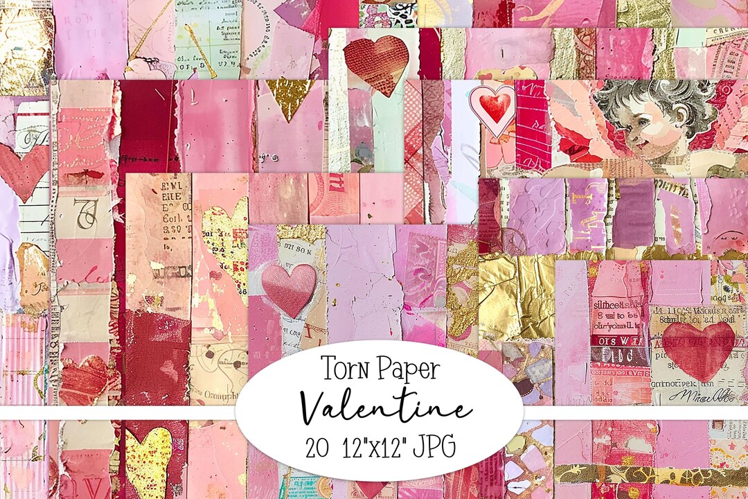 20 Torn Paper Valentine Journal Digital 12x12 Jpg Scrapbook Printable ...