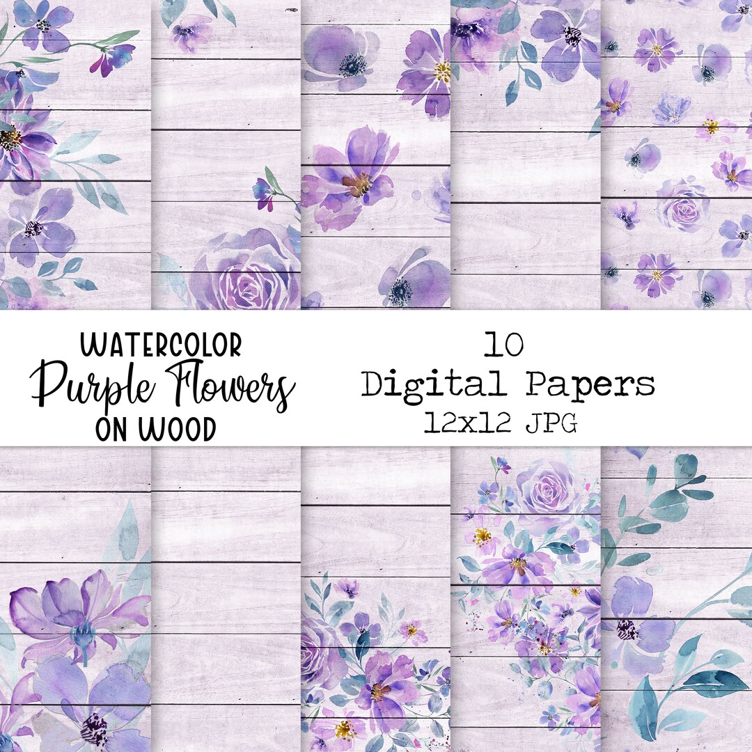 Floral Wood Lavender Digital Paper 12x12 Scrapbook Printable ...