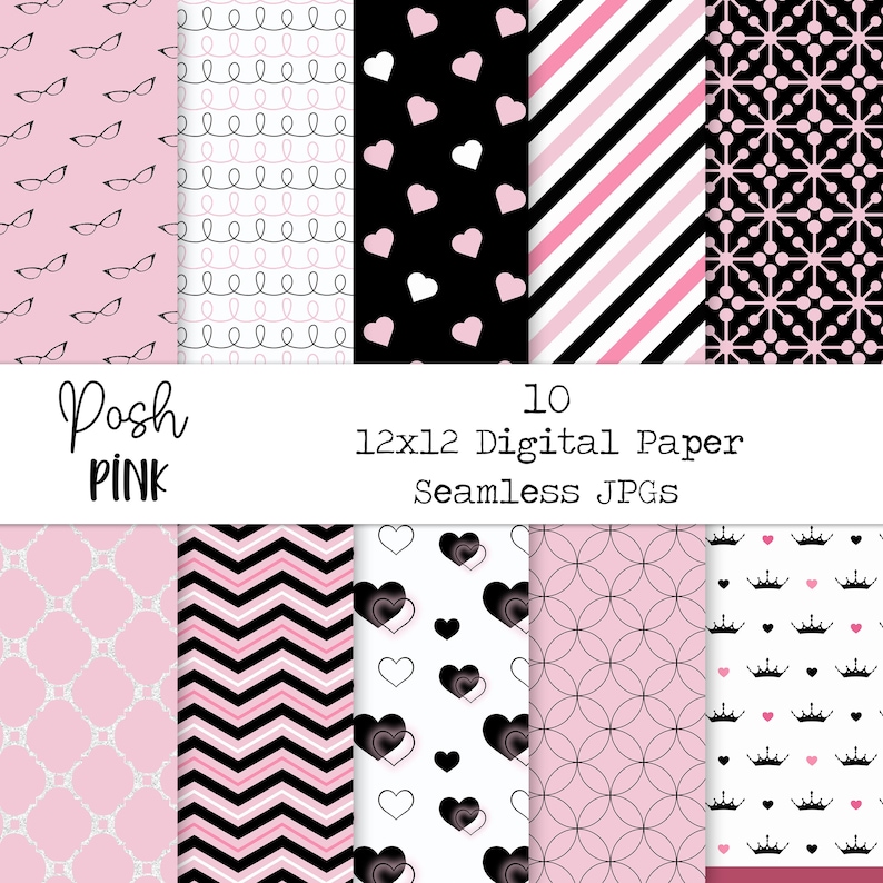 POSH PINK Black Digital Paper 12x12 Scrapbook Printable Sublimation - Etsy