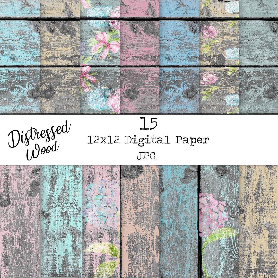 DISTRESSED WOOD Colorful Floral Digital Paper 12x12 Scrapbook Printable ...