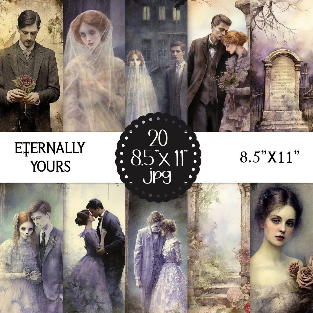 Eternally Yours Goth Cemetery Bride Lover Halloween Dark Digital Paper ...