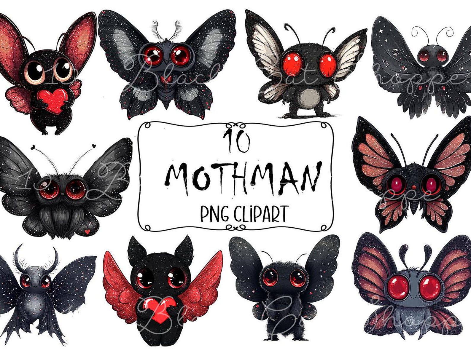Mothman Cryptid Clipart Cute Chibi Goth PNG Sublimation Printable - Etsy