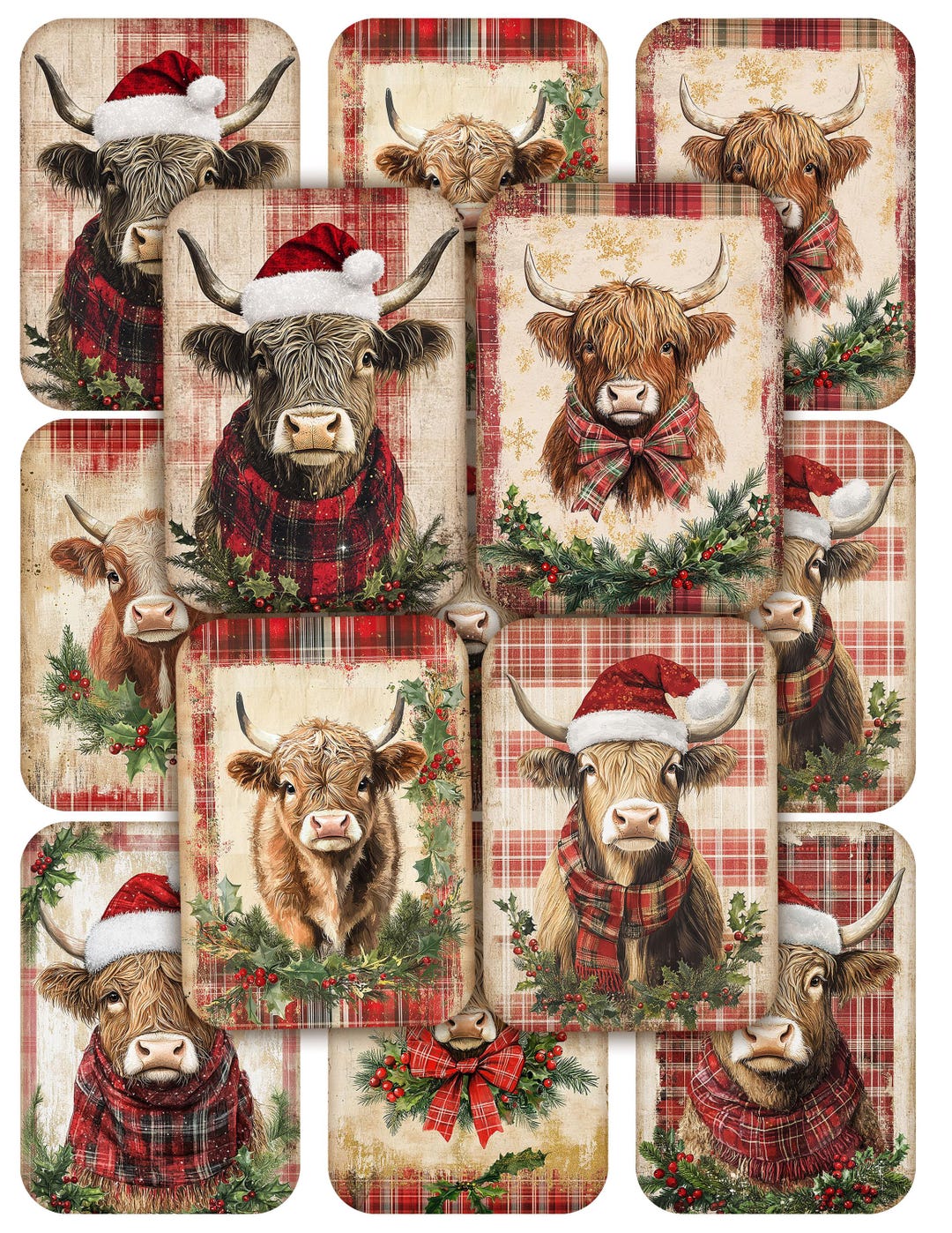 Christmas Highland Cow Journal Printable 2.5x3.5 Gift Tag Atc Jpg Png ...