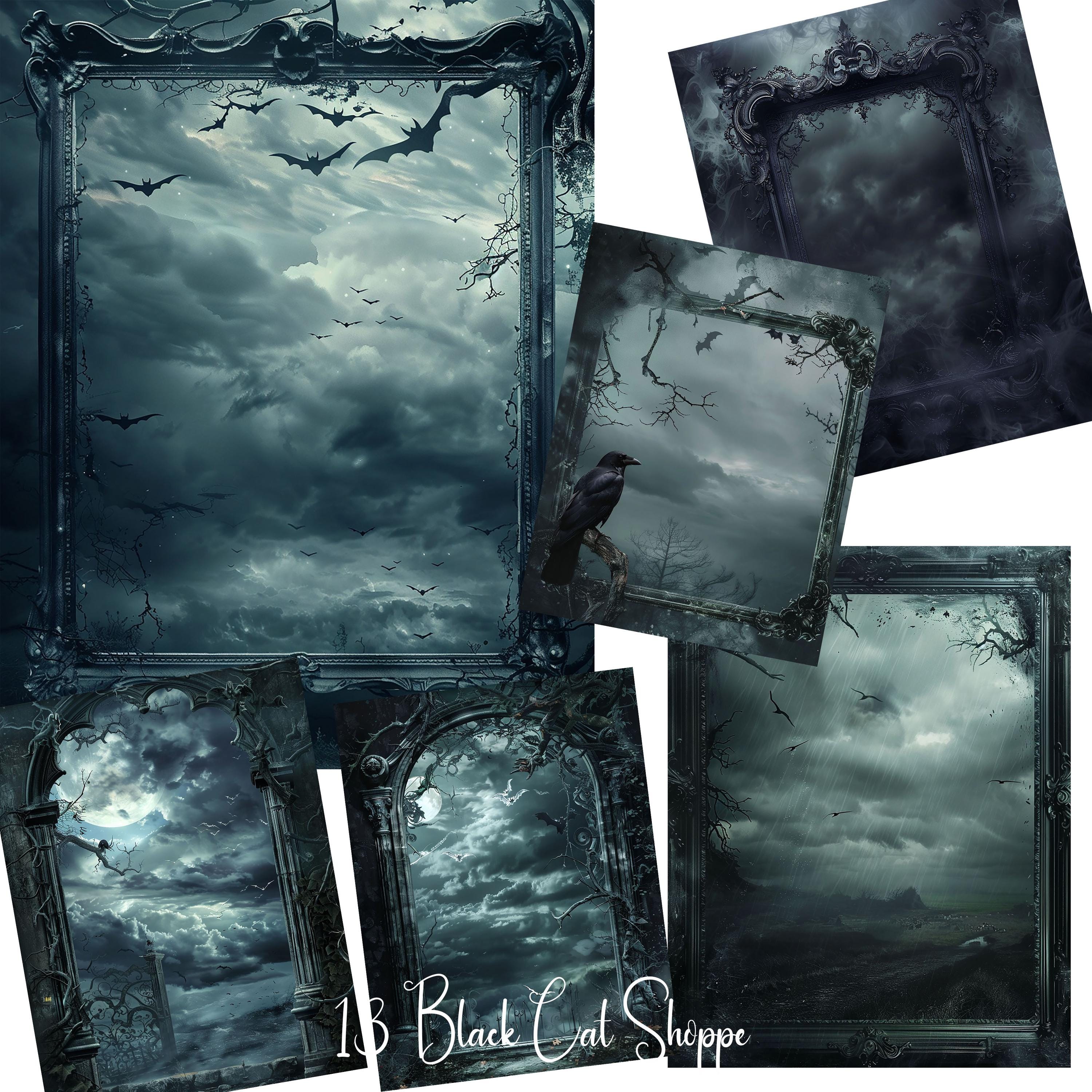 15 Dark Frame Stormy Sky Halloween Bat Cloudy Digital Paper Junk ...