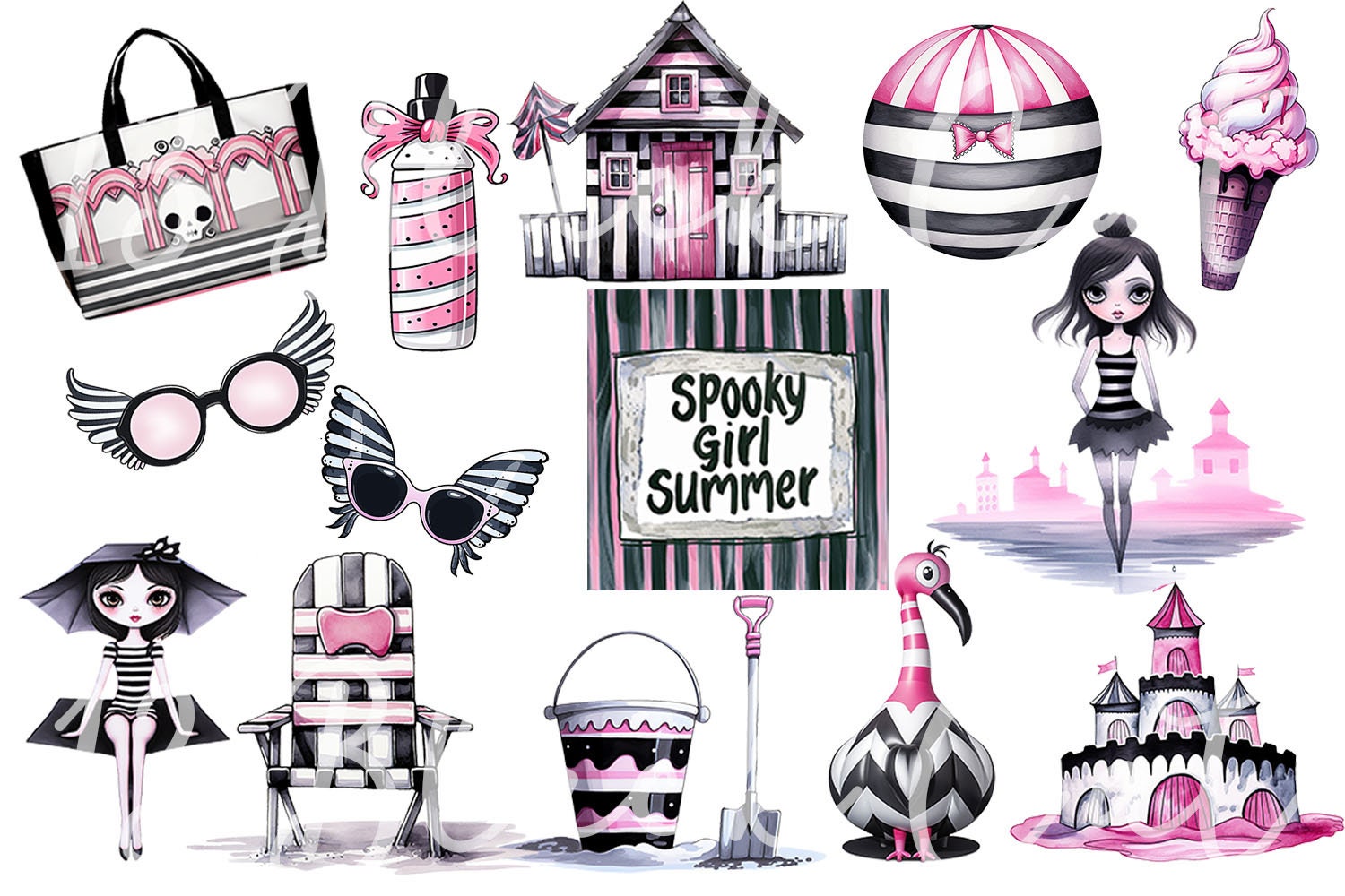 Spooky Girl Summer Summerween Pastel Goth Beach PNG Clipart Sublimation ...