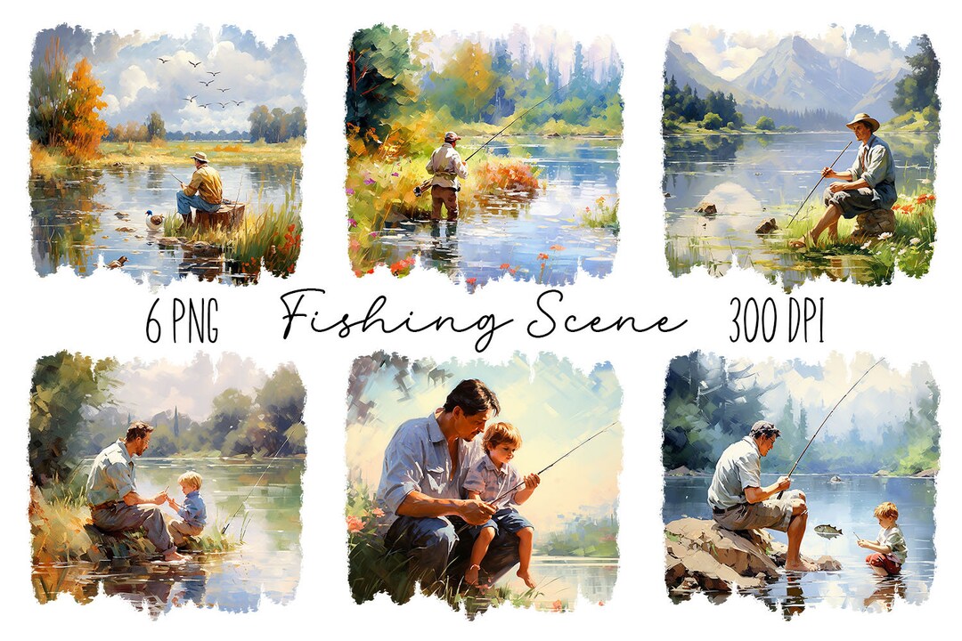 Fishing Scene Lake Dad Father Son PNG Clipart Sublimation Printable - Etsy