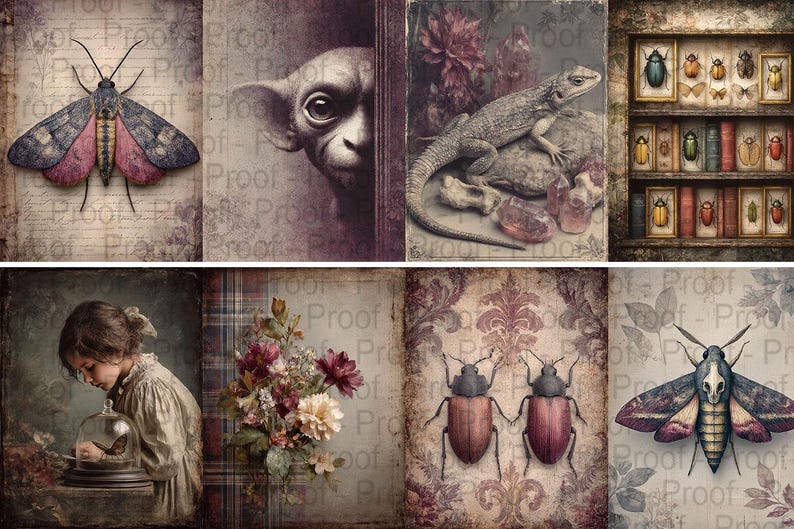 Skull Plague Doctor Digital Paper: Moth Oddities, Vintage Scrapbook (8 ...