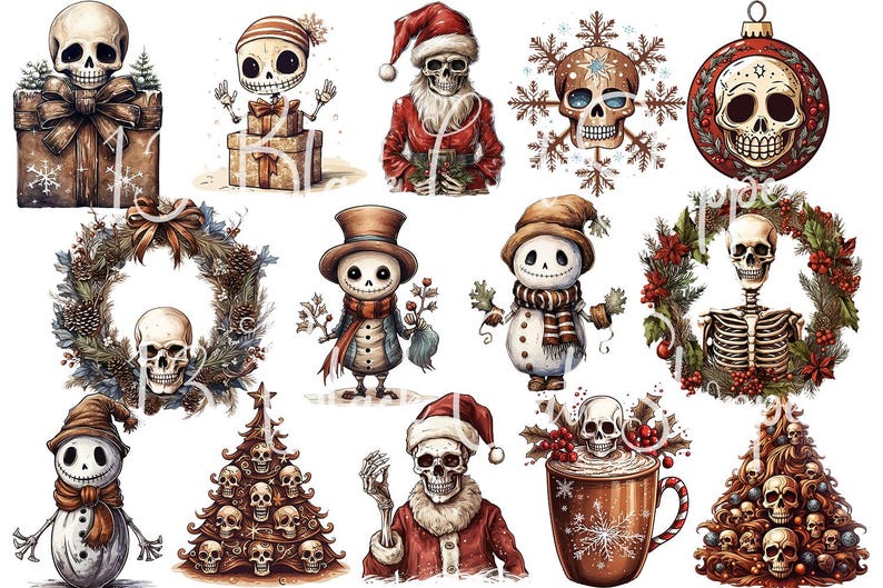 Goth Christmas Tree Skeleton Skull Scary Creepy Clipart Png Sublimation ...