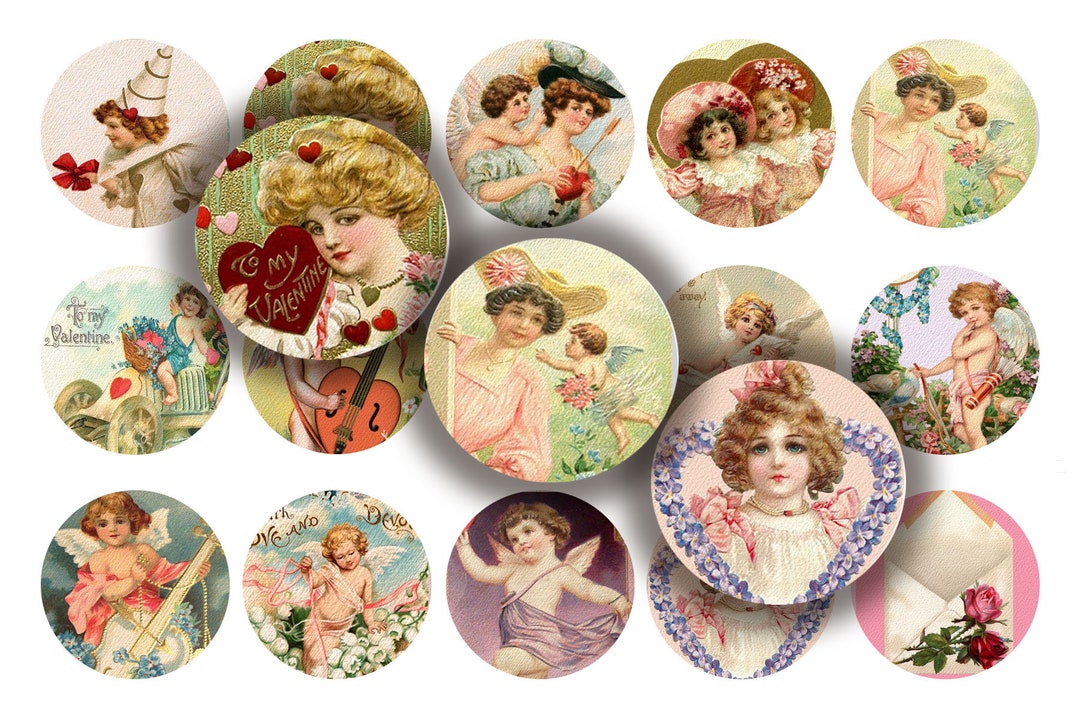Vintage Valentine Lady Cherub 25mm 1 Inch Bci Printable Bottle Cap ...