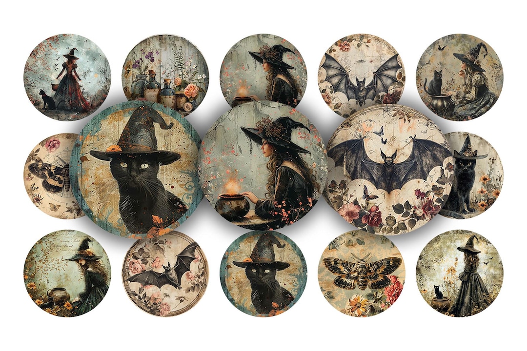 Vintage Witchy Things Halloween 25mm 1 Inch Bci Printable Bottle Cap ...