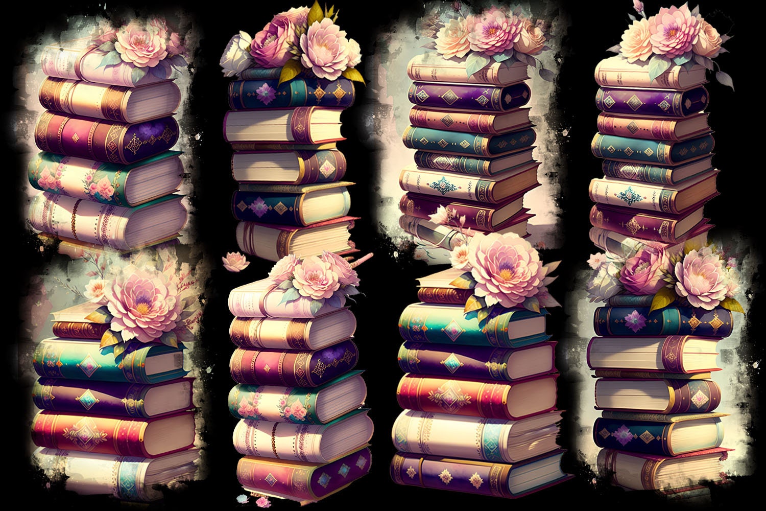 Book Stack Vintage Boho PNG Clipart Sublimation Printable - Etsy