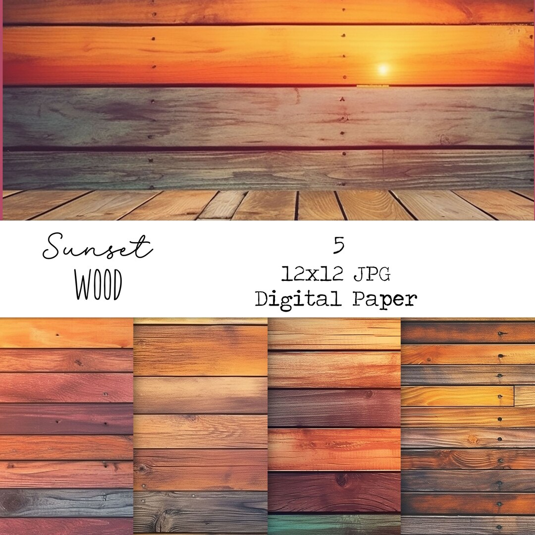 Sunset Wood Texture Background Digital Paper 12x12 Scrapbook Printable ...