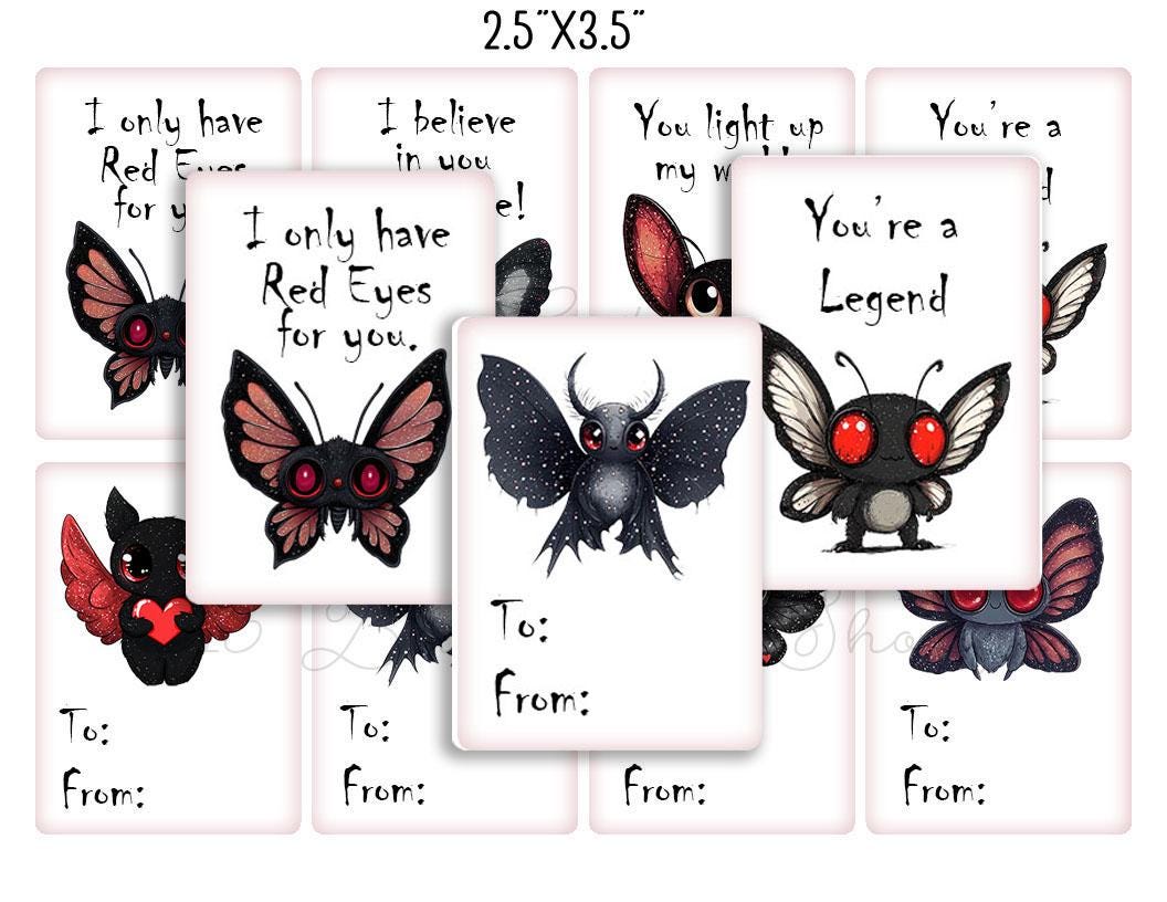 Mothman Cryptid Valentine Love Cute Pastel Printable Card Gift Tag - Etsy