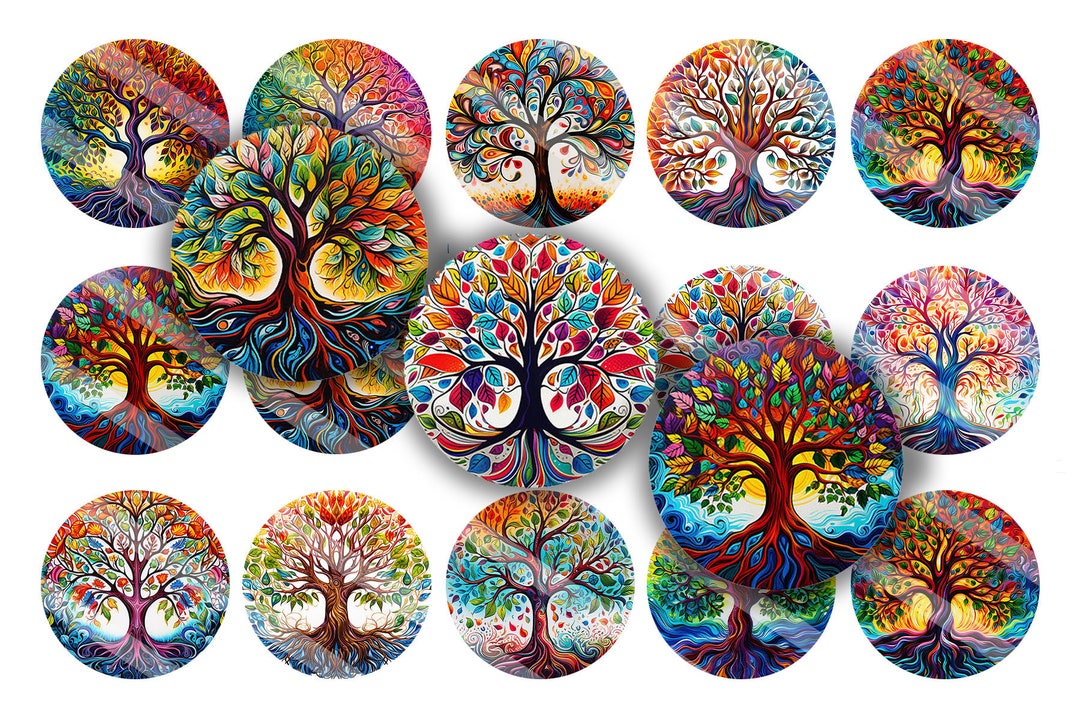 Colorful Tree of Life 25mm 1 Inch Bci Printable Bottle Cap Images ...
