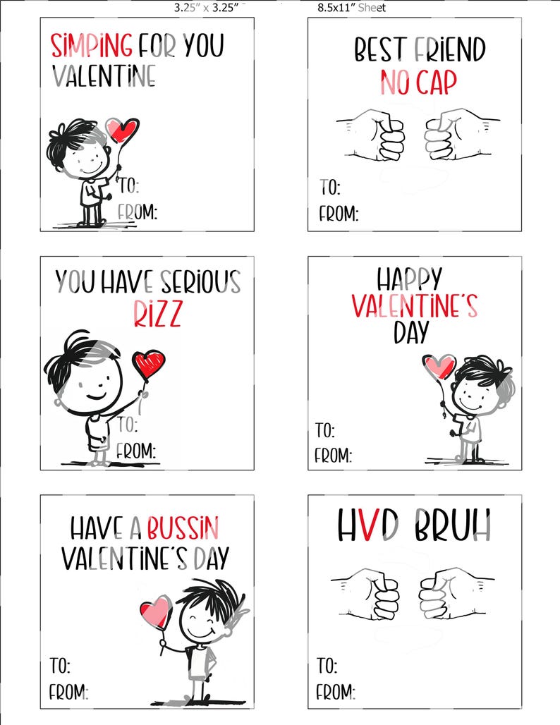 Kids Slang Boy Valentine's Day Bruh Printable Cards Gift Tag - Etsy
