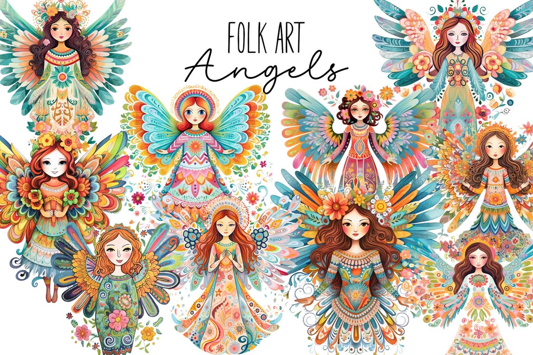 Folk Art Angel Folkart PNG Clipart Sublimation Printable - Etsy