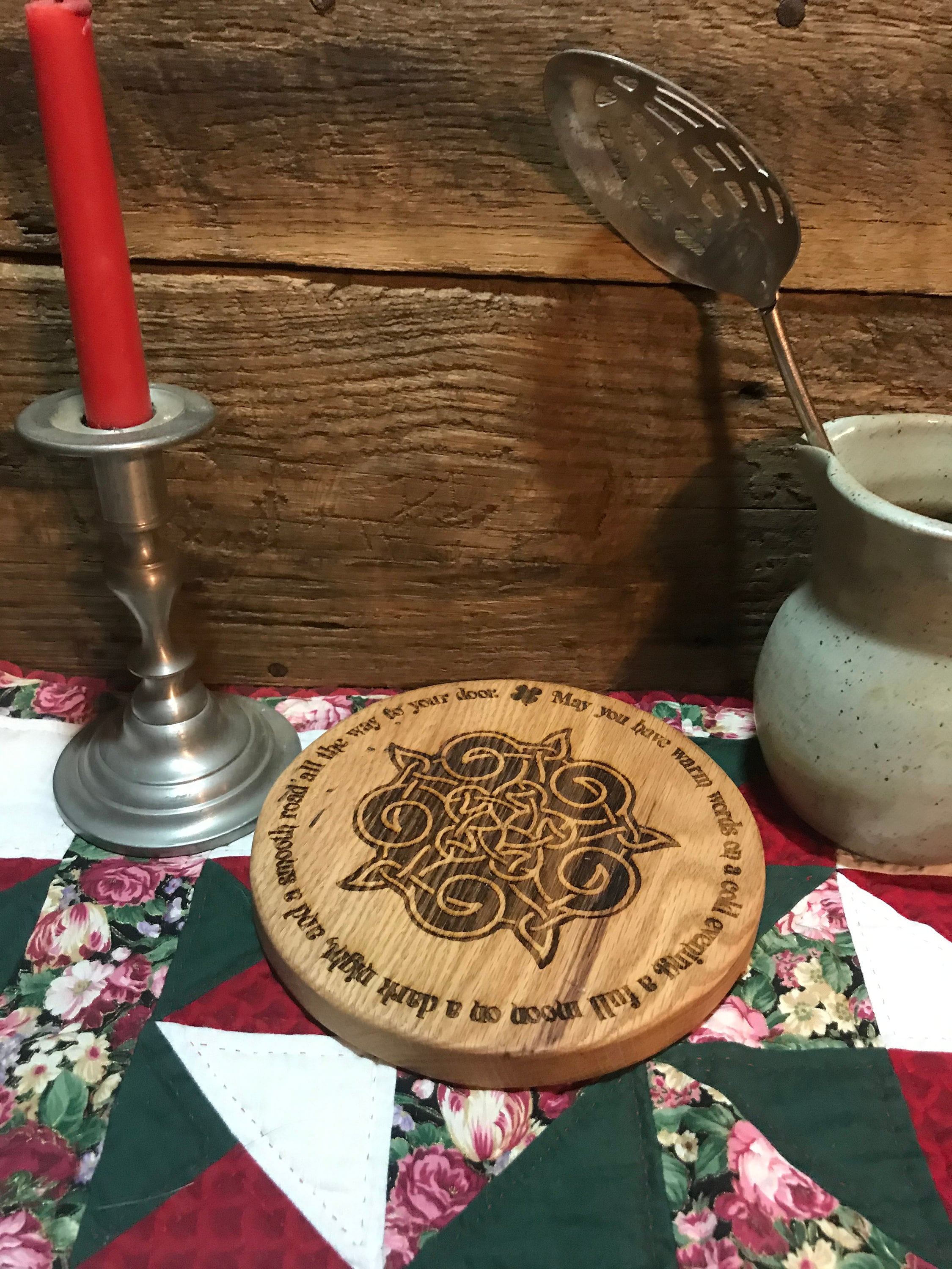READY to SHIP: Handmade Wooden Trivet with Engraved Celtic medallion ...