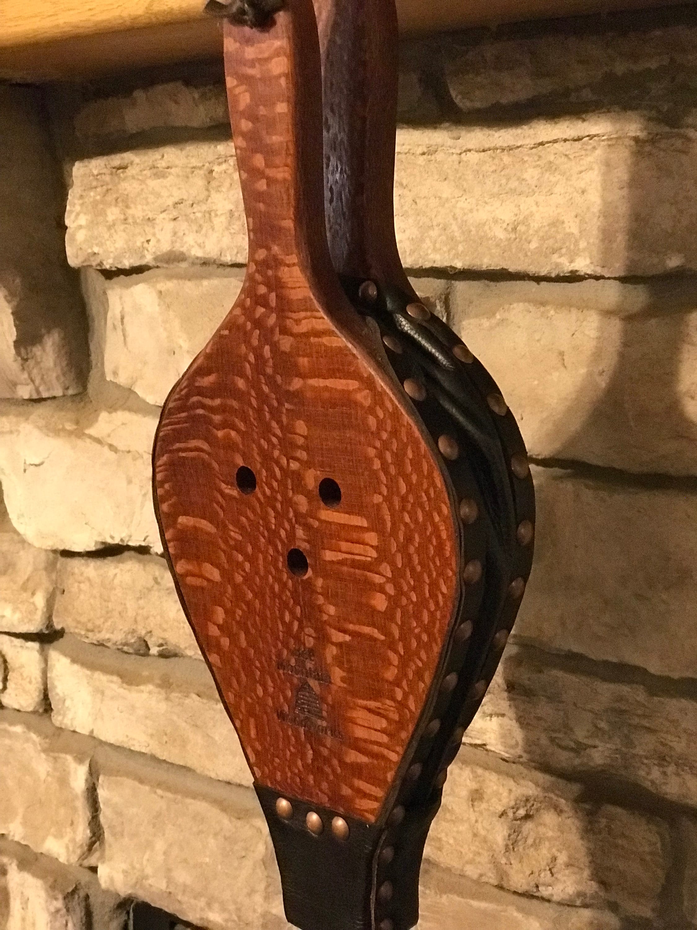 Handmade Fireplace Bellows, Leopardwood with Dark Brown Leather and ...