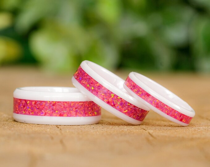 Magenta Bello Opal and White Ceramic Ring – Bold and Minimalist Design ...