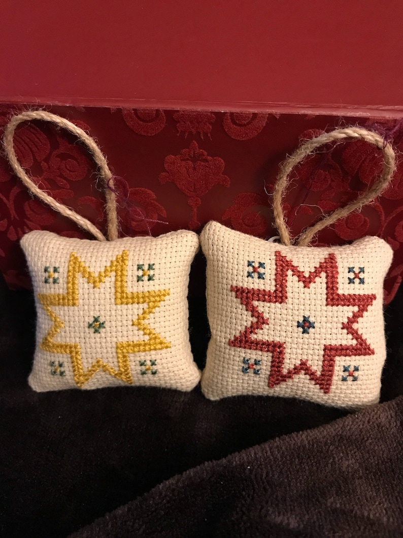 Completed Primitive Cross Stitch Ornaments Pair of Lonestar Ornaments ...