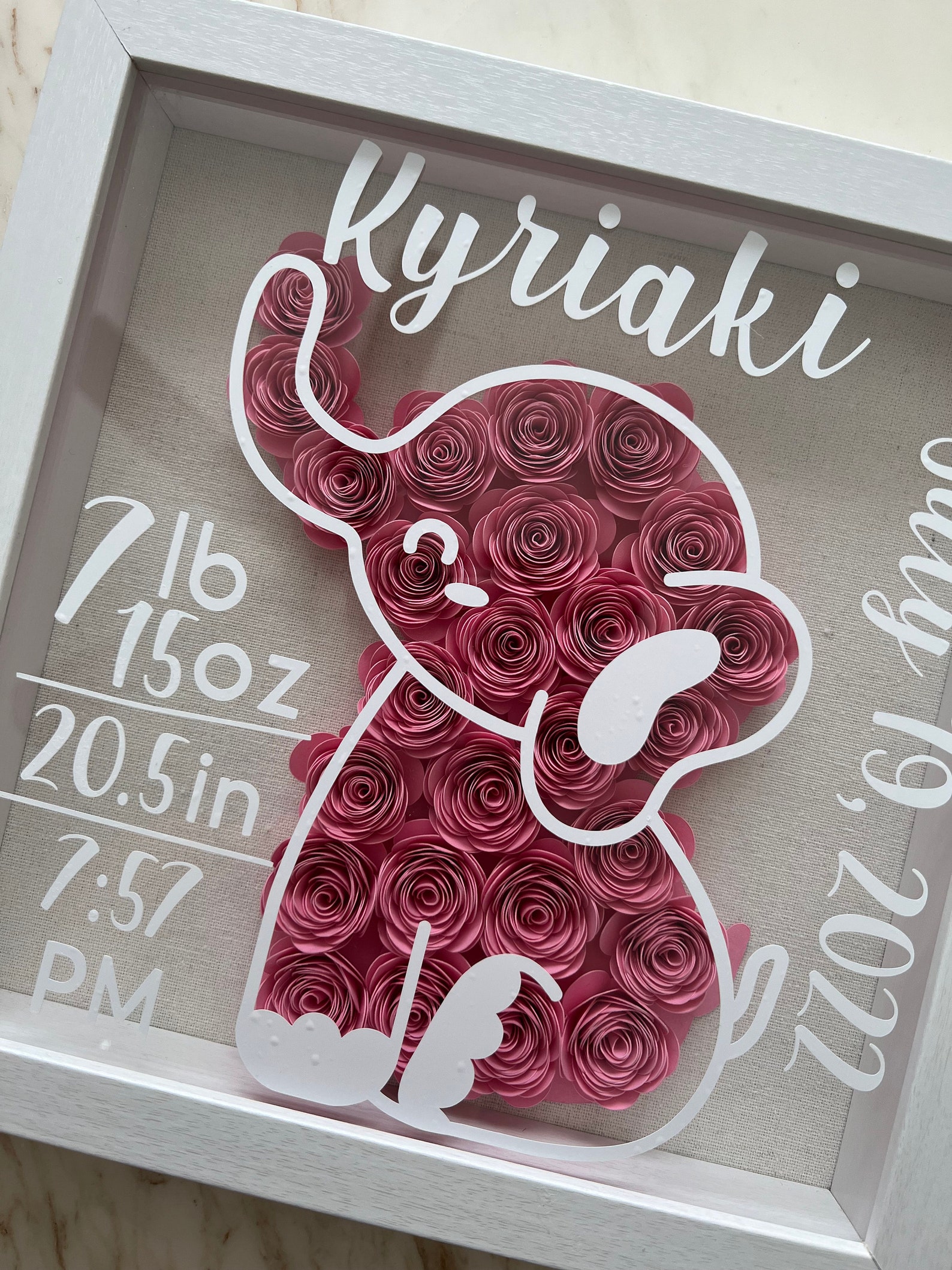 Elephant Shadow Box Birth Announcement, Nursery Decor - Etsy