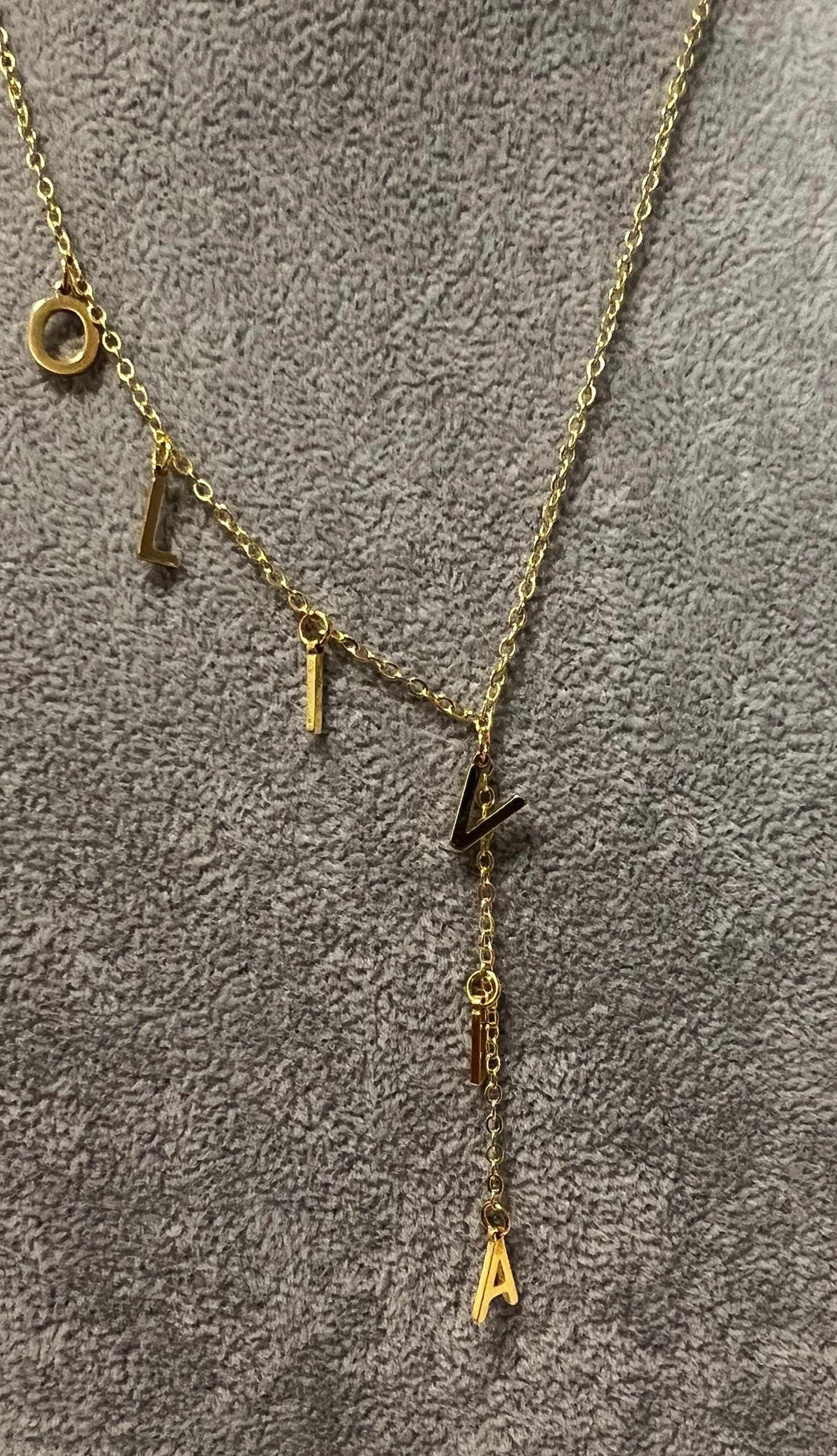 Dainty Gold Plated Lariat Name Necklace: Custom Drop Chain - Etsy
