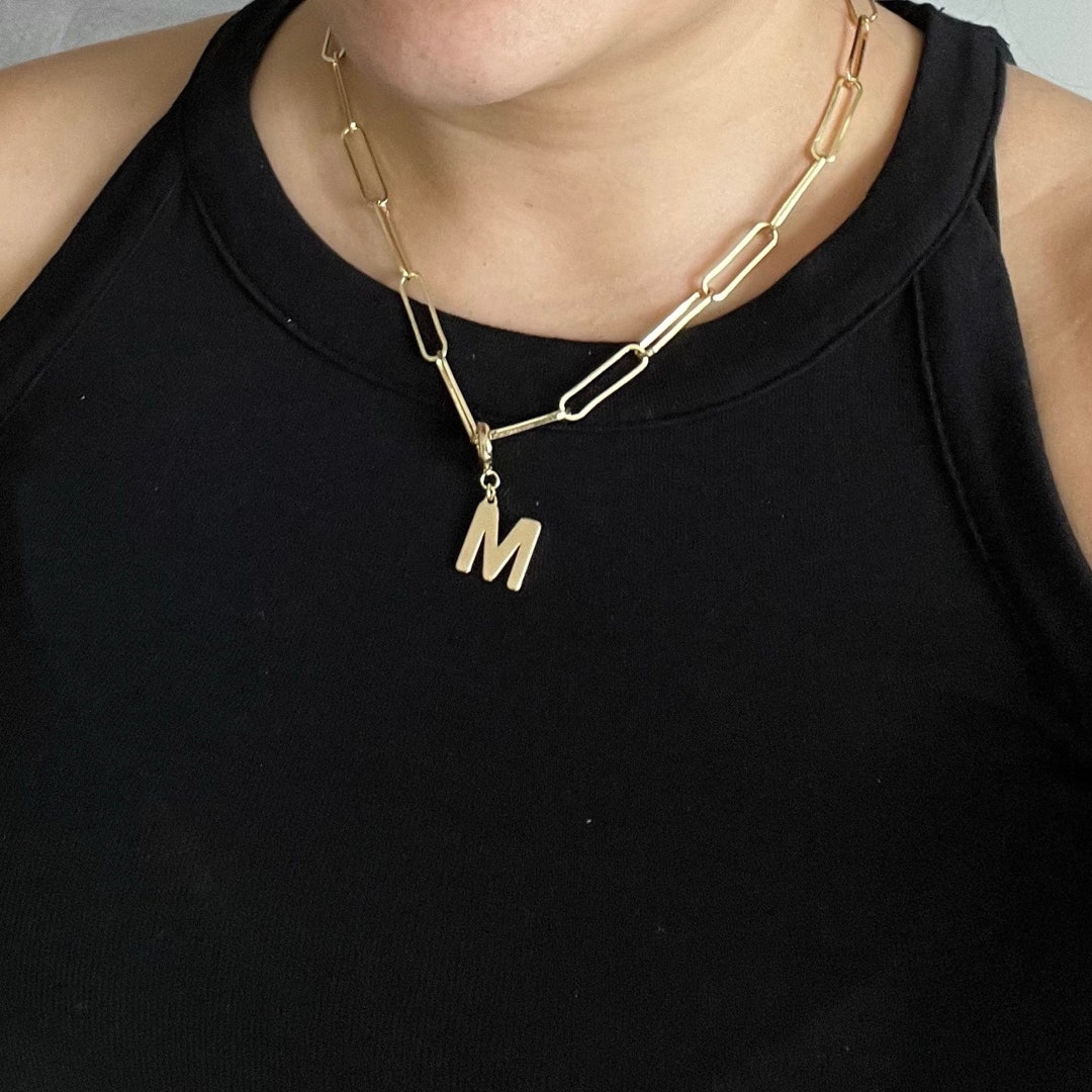 Large Paperclip Chain Necklace With Initial Letter Charm - Etsy