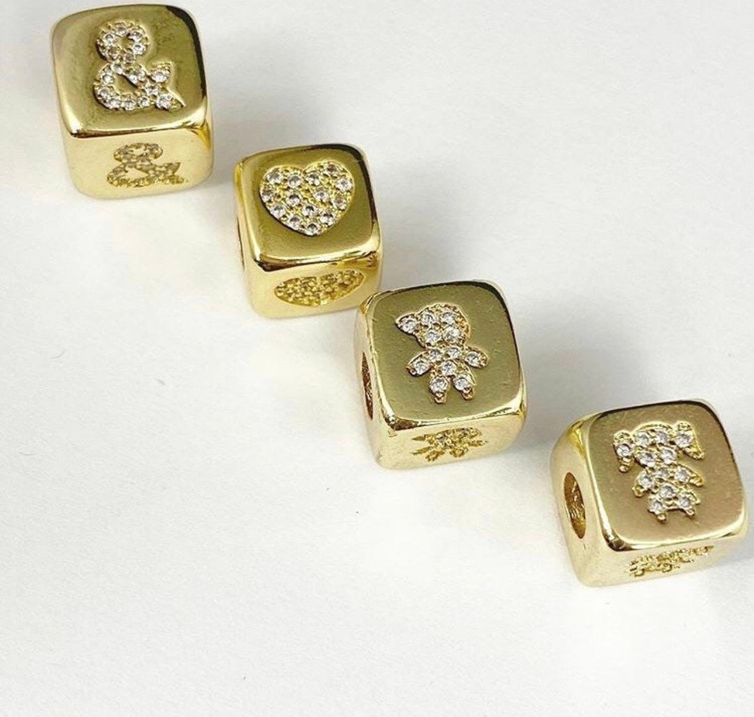 Gold Plated Initial Letter Cube: Necklace Charm - Etsy