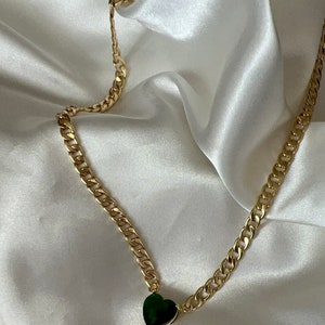 Green Heart Charm Necklace - Etsy