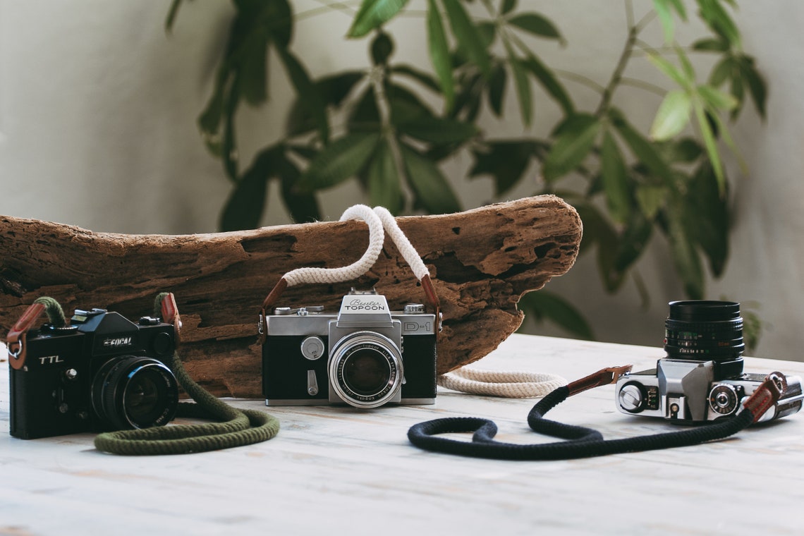 Set of 3, Green Camera Strap, Cream Camera Strap, Black Camera Strap ...