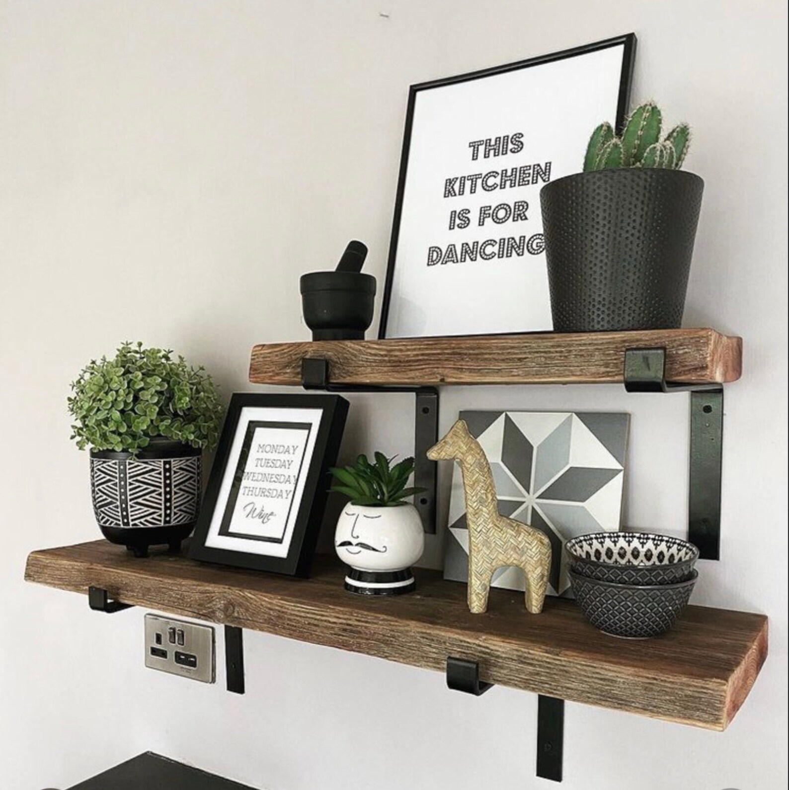 Rustic Floating Shelf Industrial Iron Bracket With Wooded - Etsy