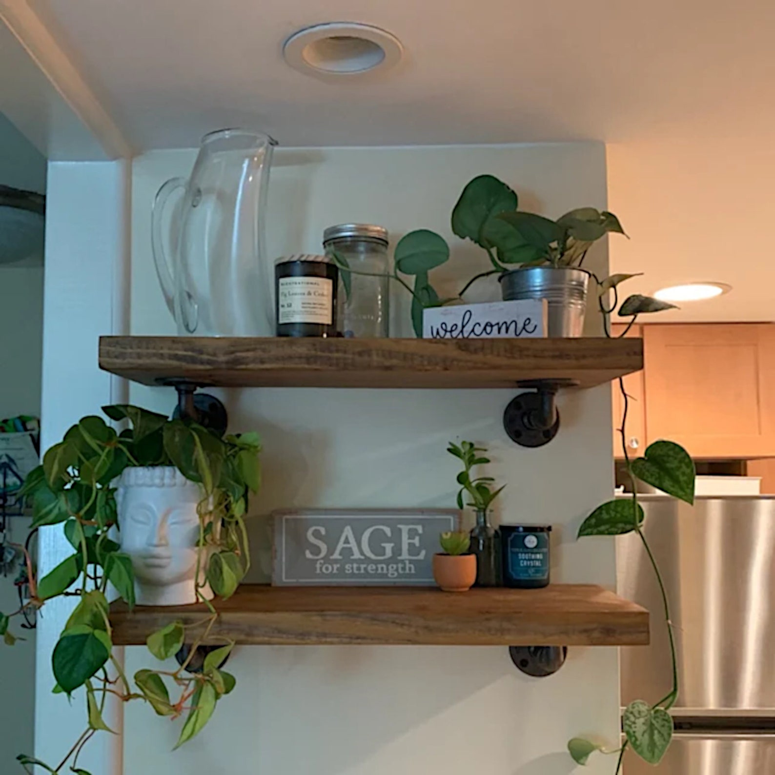 Rustic Floating Shelf With Angled Pipe Brackets Farmhouse - Etsy