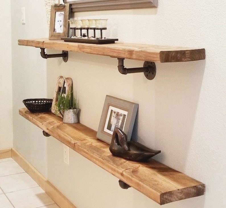 Rustic Floating Shelf With Angled Pipe Brackets Farmhouse - Etsy