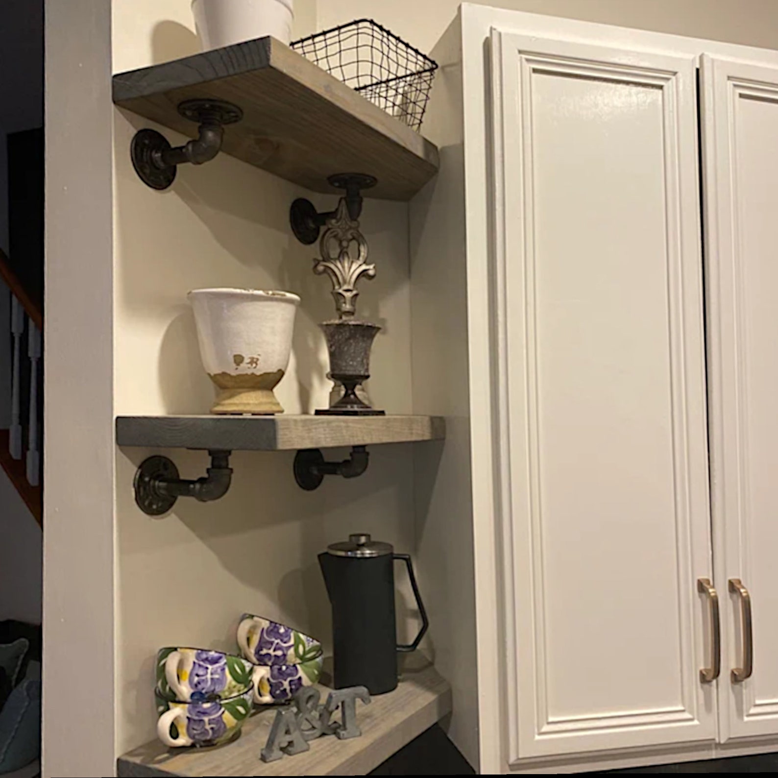 Rustic Floating Shelf With Angled Pipe Brackets Farmhouse - Etsy