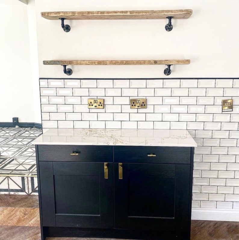 Rustic Floating Shelf With Angled Pipe Brackets Farmhouse - Etsy