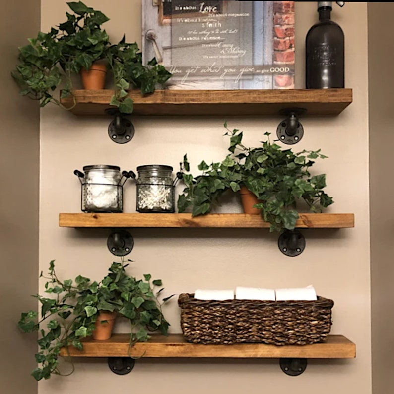Rustic Floating Shelf With Angled Pipe Brackets Farmhouse - Etsy